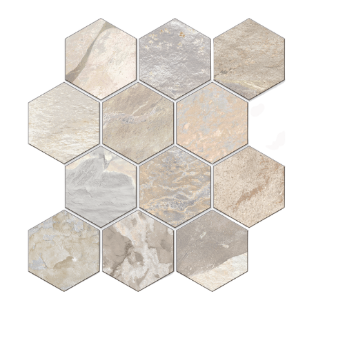 Meta Slate 4" Hexagon Textured Tan Mosaic – Tile Market of Delaware